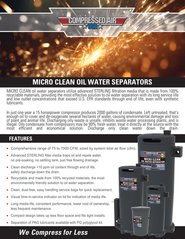 Micro Clean 75 CFM Oil Water Separator | Compressed Air USA