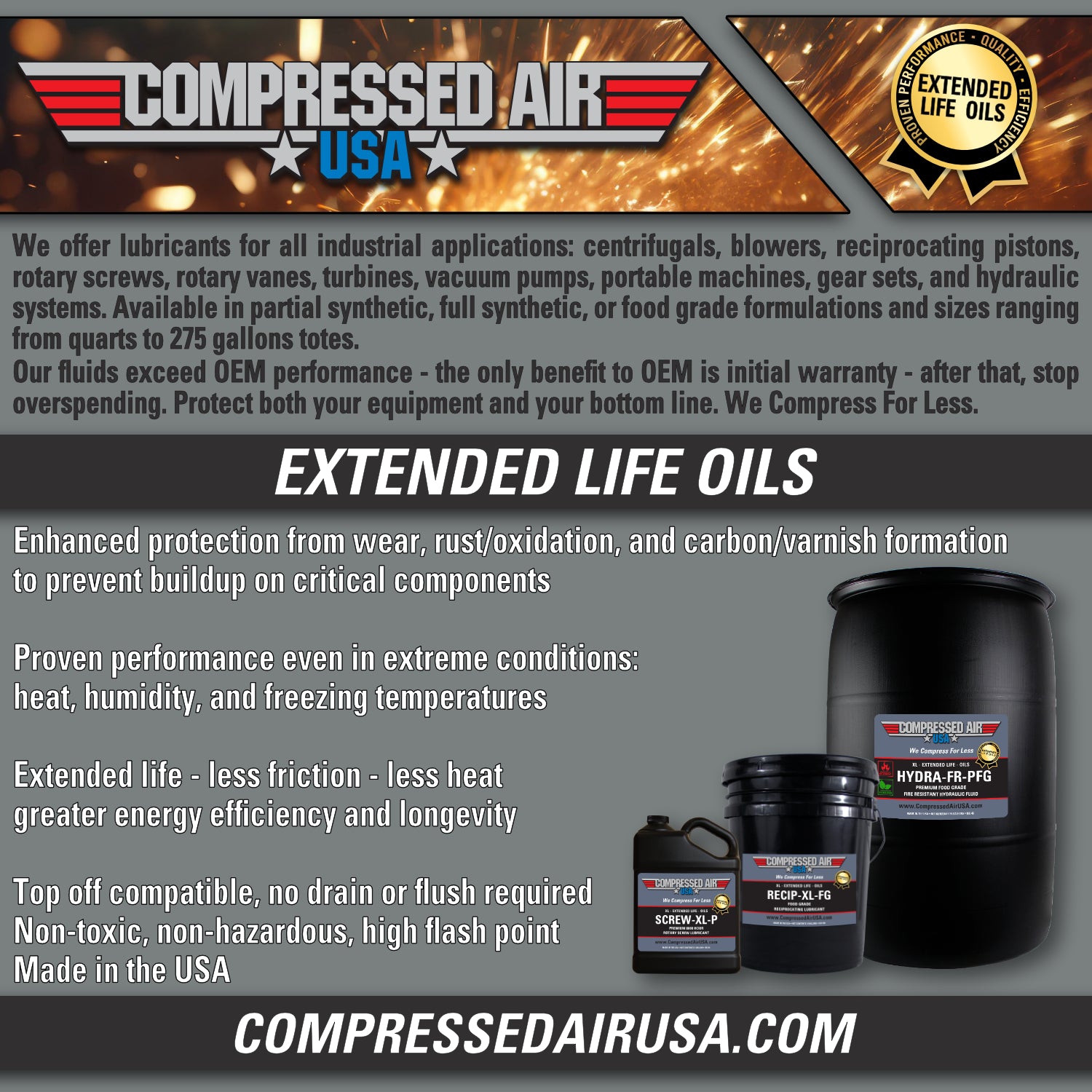 Rotary Screw Air Compressor Oil - Premium | Compressed Air USA