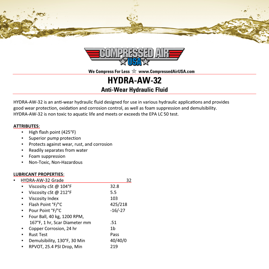 Anti-Wear 32 Hydraulic Fluid | Compressed Air USA