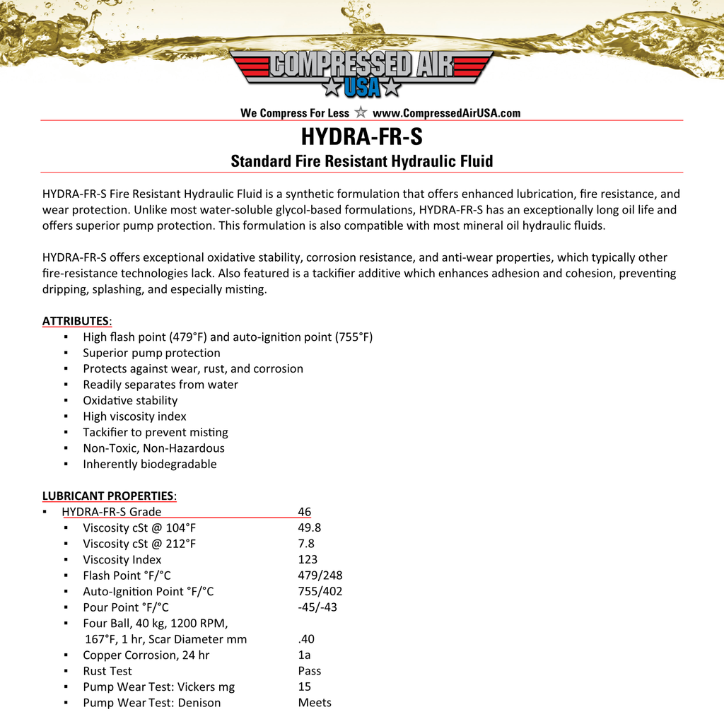Standard Fire Resistant Hydraulic Fluid | Compressed Air USA